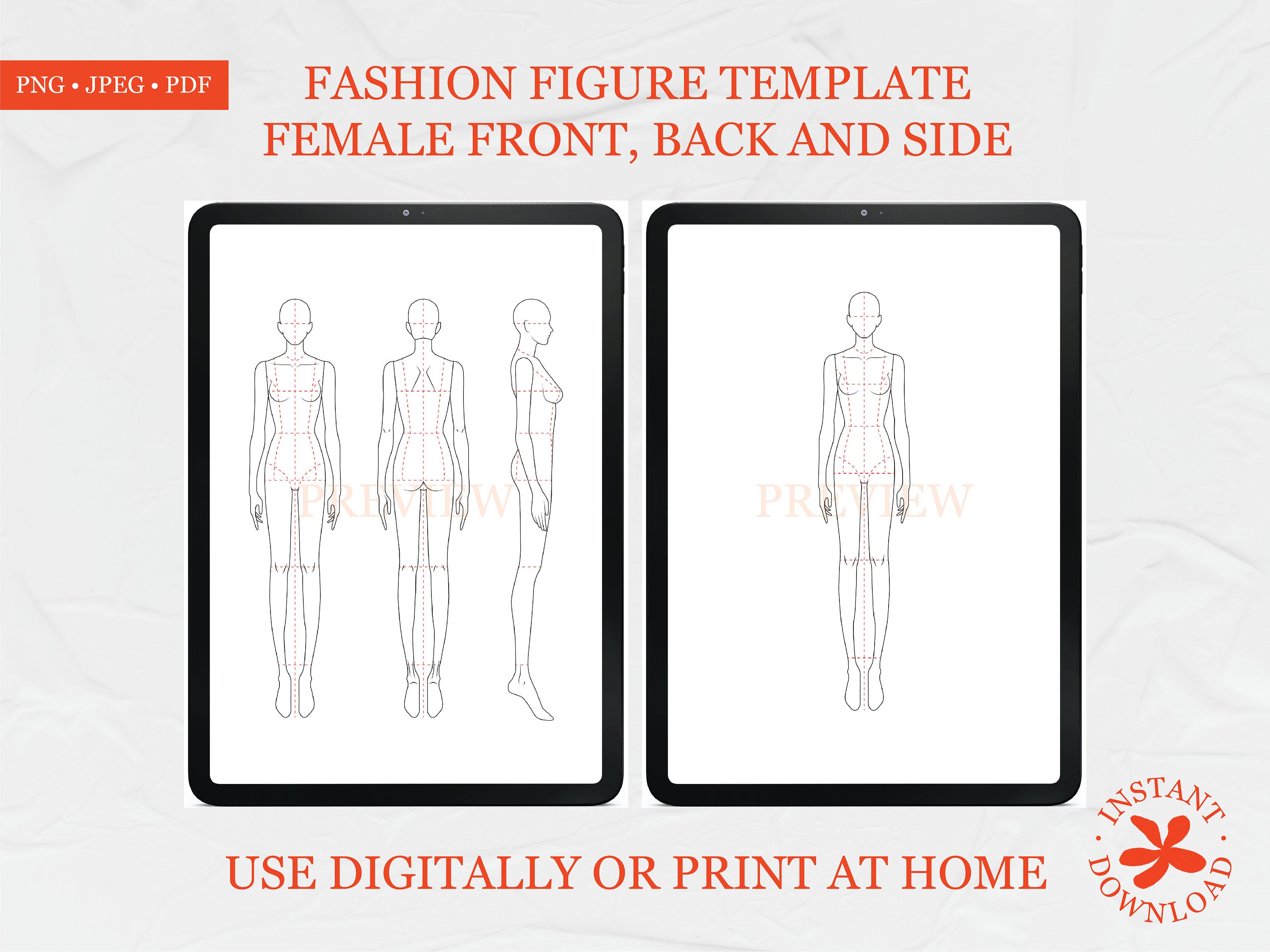 Fashion Figures for Designers – Female Front, Back and Side – Printable ...