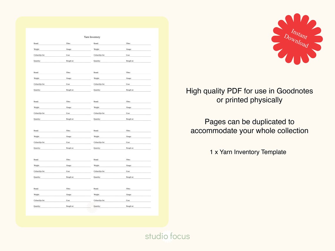Minimalist Yarn Inventory Template for Knitting, Crochet and Yarn ...