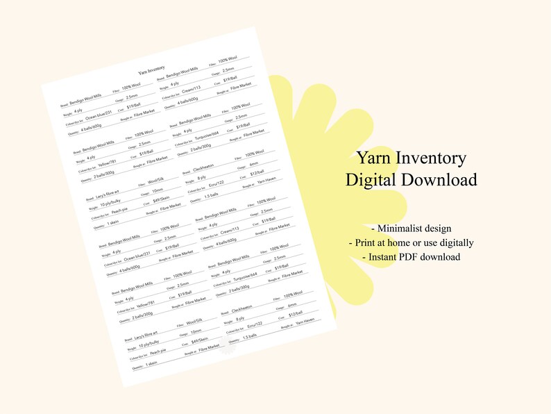 Yarn Inventory Minimalist Digital Download Printable - Etsy