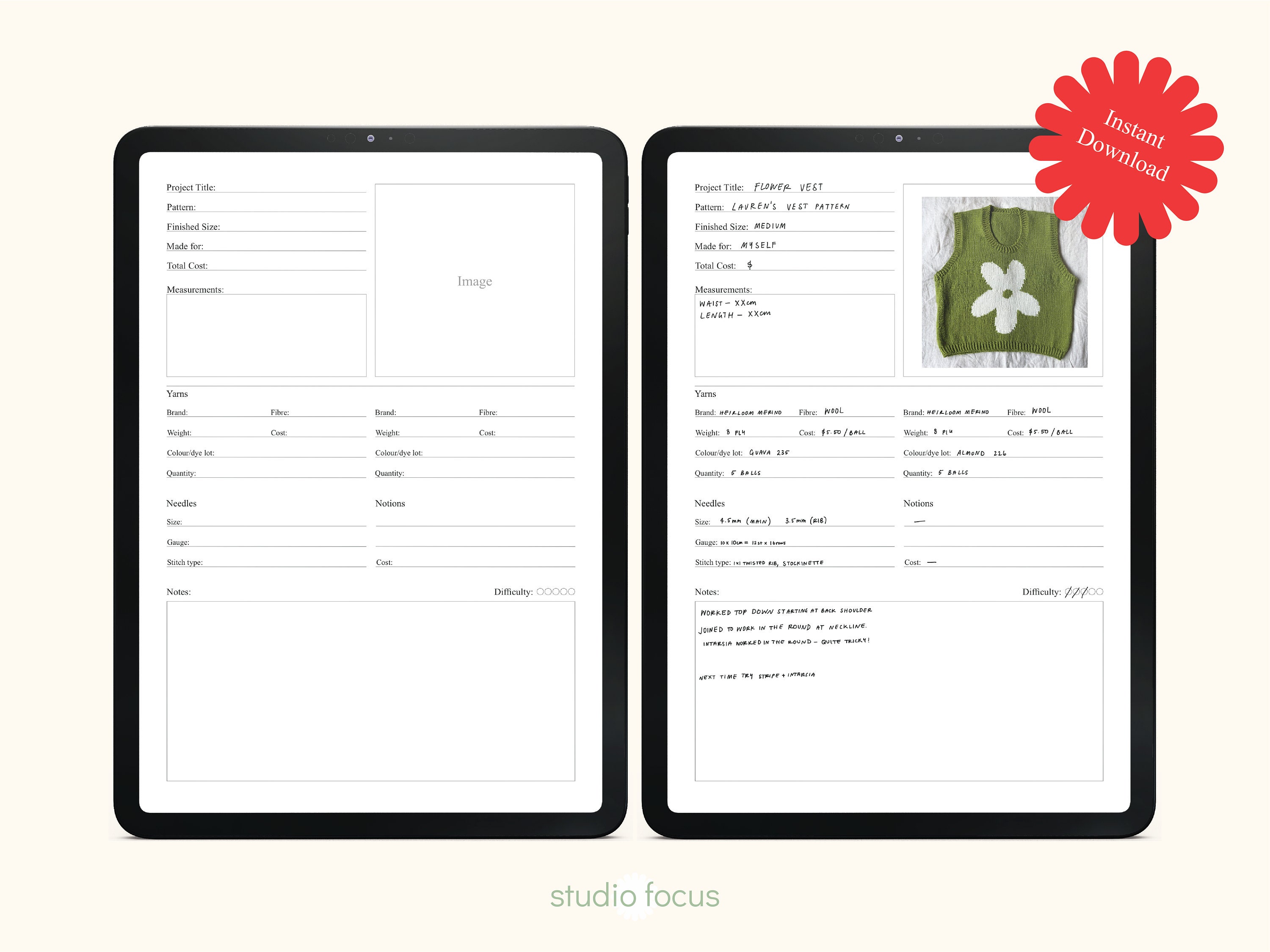 Minimalist Knitting Project Planner, Knitting Companion, Simple ...