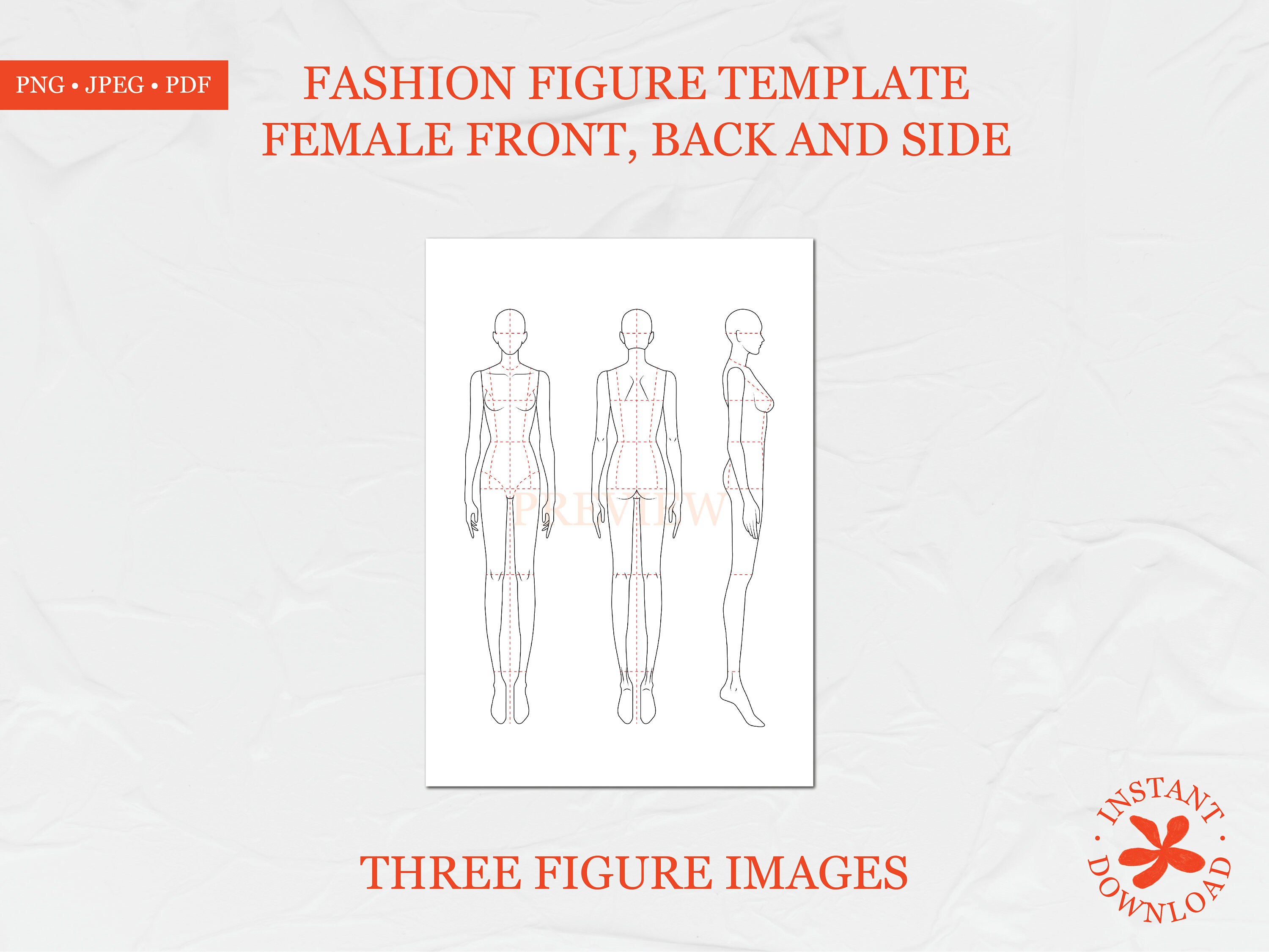 Fashion Figures for Designers – Female Front, Back and Side – Printable ...