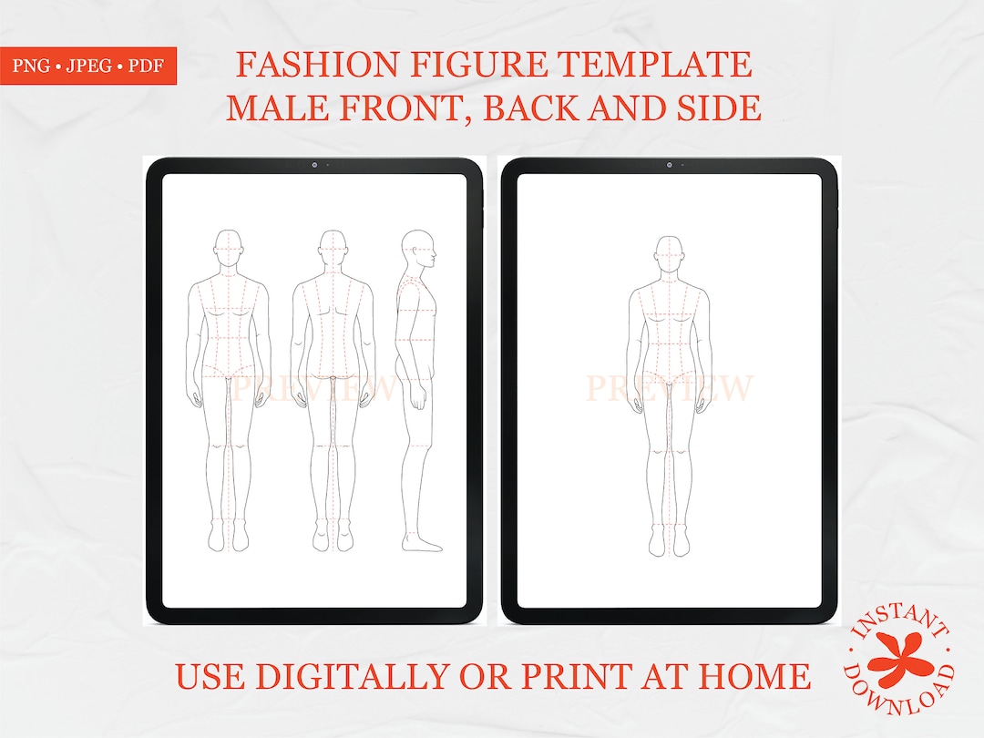 Fashion Figures for Designers – Male Front, Back and Side – Printable ...