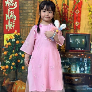 Pink Floral Daughter Ao Dai | Pre-made Modern Ao Dai Baby Girl | Ao Dai ...