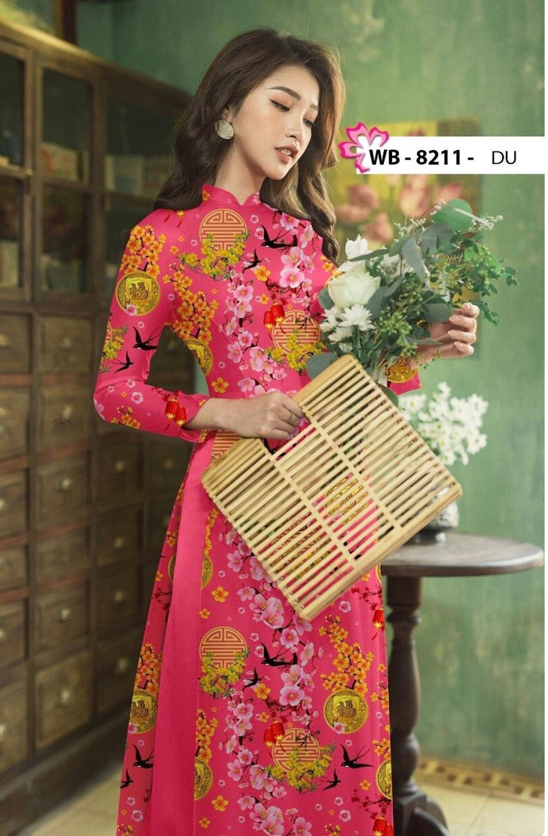 Pink Ao Dai Tet Viet Pre-made Vietnamese Traditional Ao Dai for Tet Ao ...