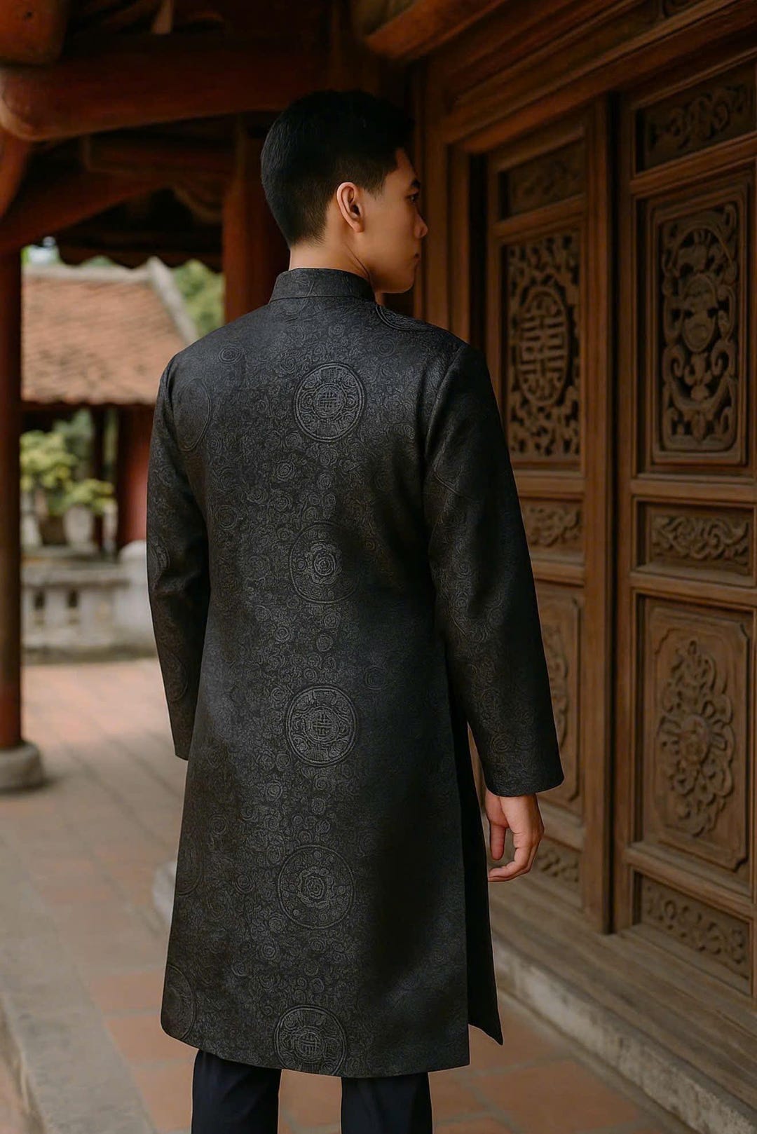 Black Brocade Ao Dai for Men: Vietnamese Lunar New Year Dress - Men ...