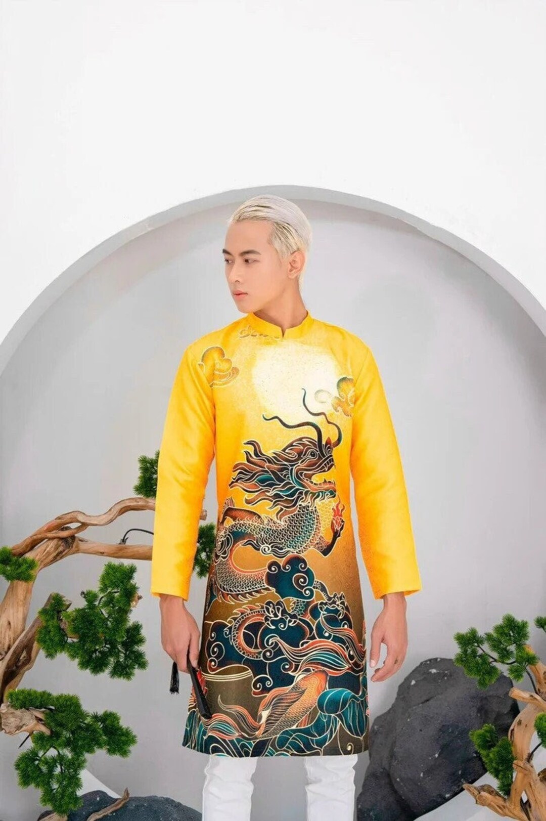 Dragon Gam Modernized Ao Dai Men Men Dress Ao Dai Nam Vietnamese Ao Dai ...