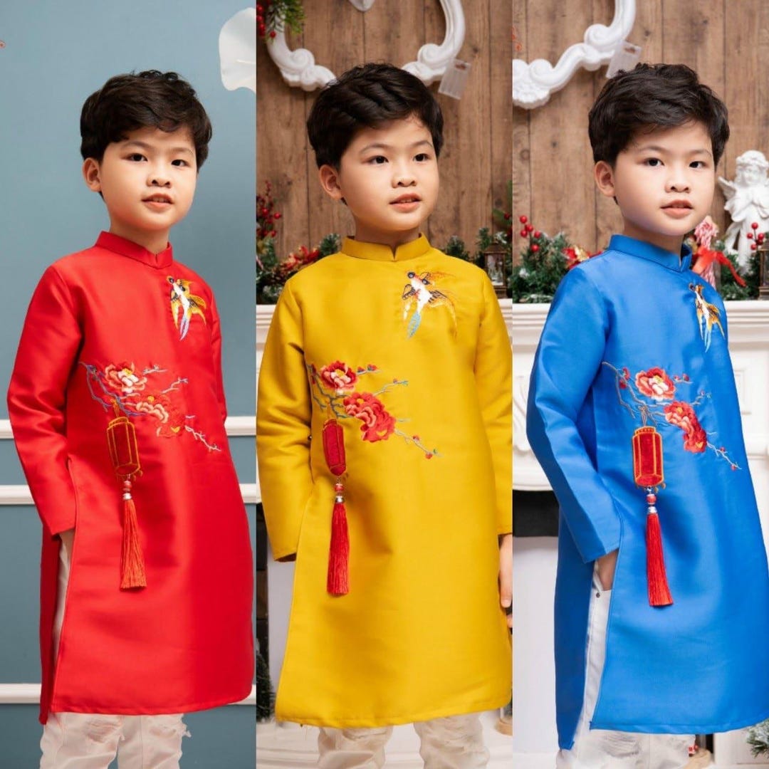Boy Embroidery Ao Dai Top 4 Colors Ao Dai for Boy Ao Dai Kid Ao Dai Tet ...