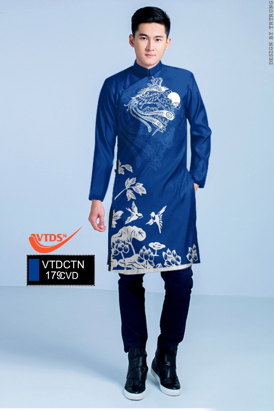 Printed Vietnamese Traditional Ao Dai for Men Long Dress Ao Dai Men Men ...