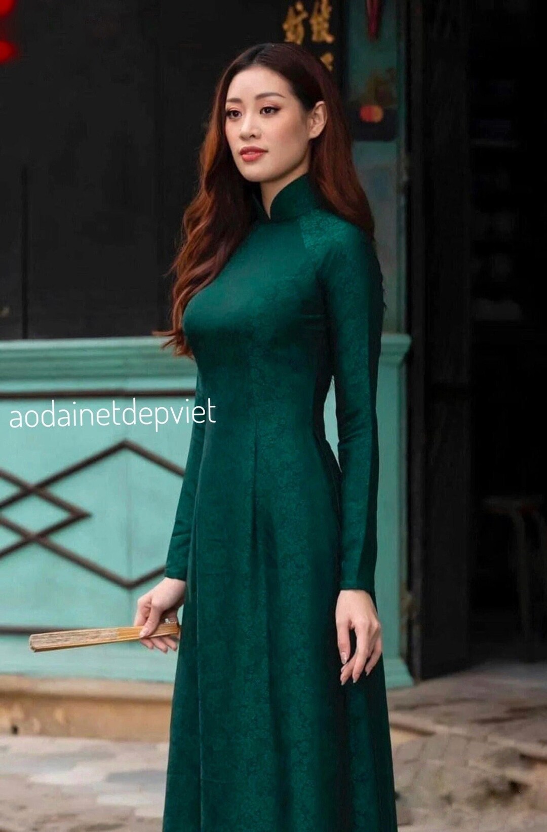 Green Brocade Ao Dai - Vietnamese Traditional Dress - Ao Dai With Green ...