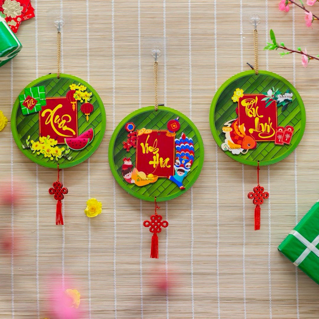 Tet Decoration for Vietnamese Vietnamese Tet Hanging Board 3 Pieces Set ...