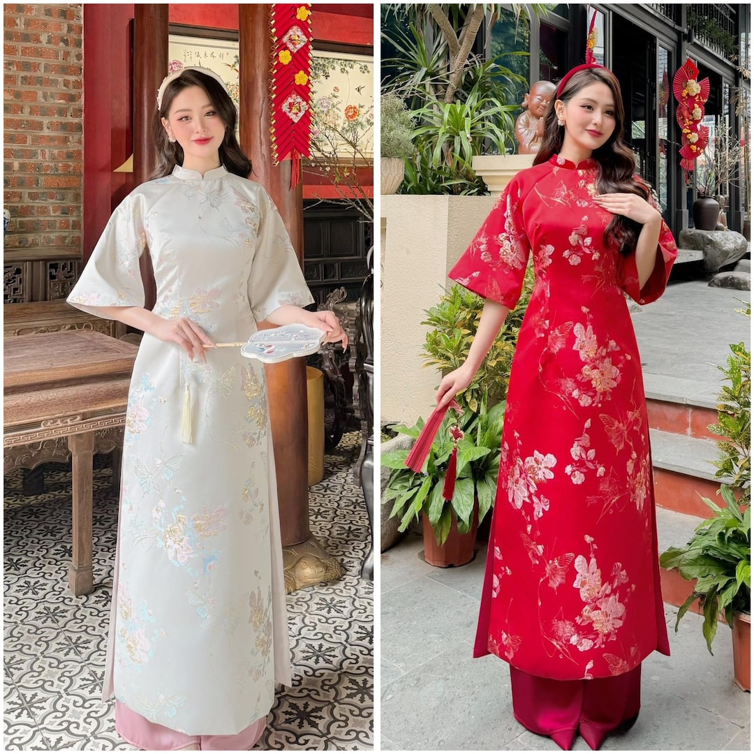 Traditional Ao Dai NO PANTS Pre-made Vietnamese Ao Dai Ao Dai for Women Dress for Vietnamese Ao ...