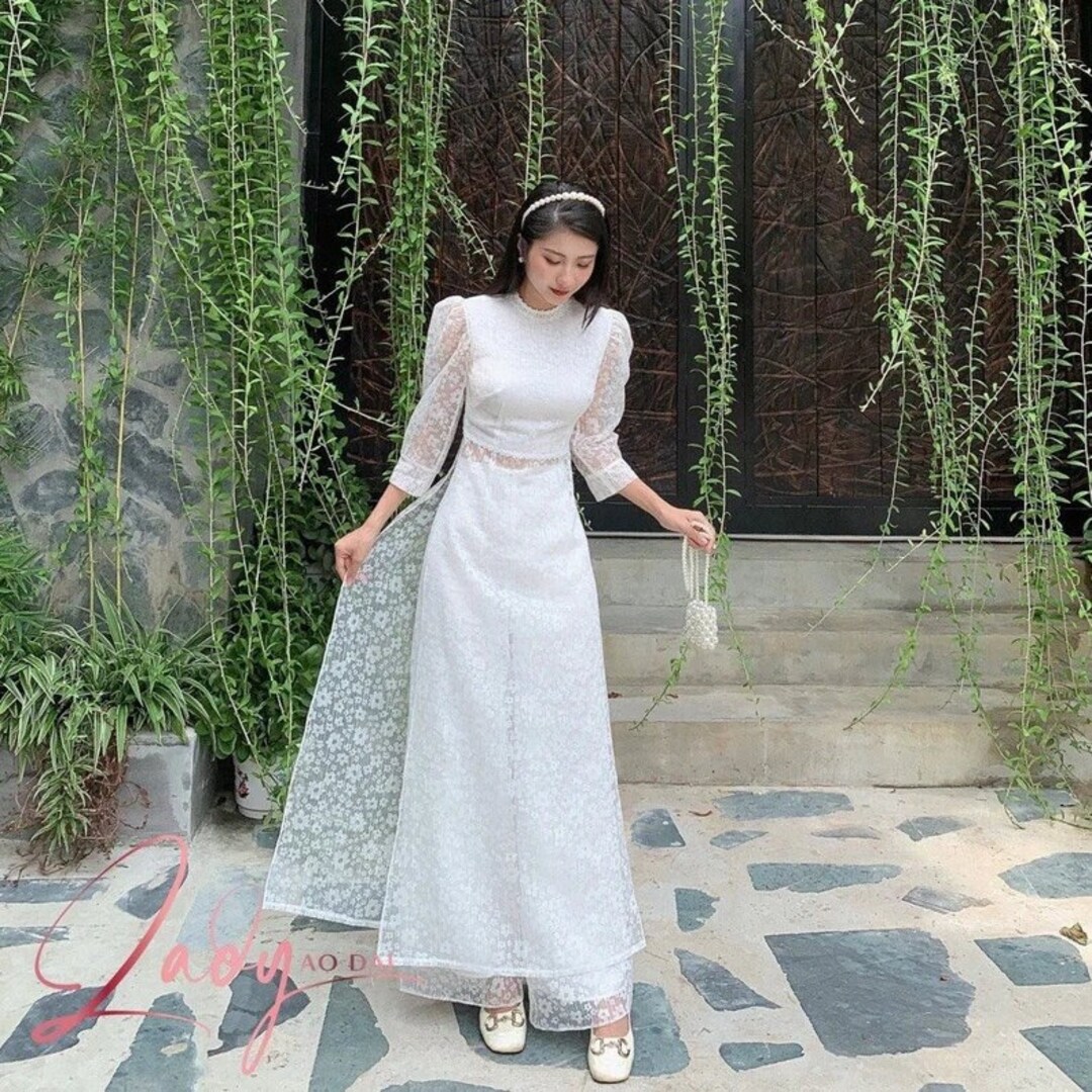 White Mini Floral Ao Dai Lace Ao Dai Women Ao Dai Cach Tan - Etsy