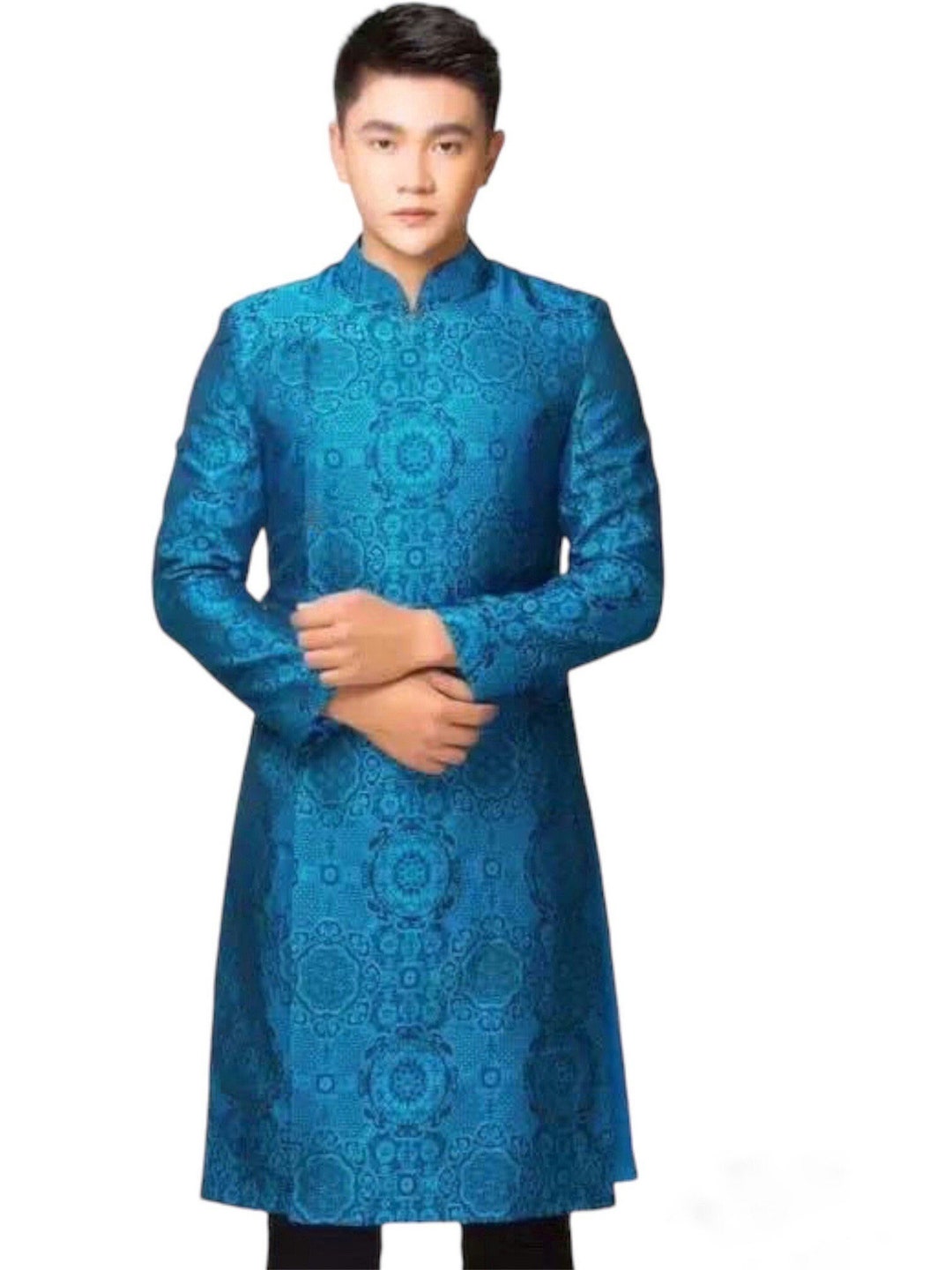 Bright Blue Gam Ao Dai for Men Ao Dai Men Long Dress Ao Dai Men ...