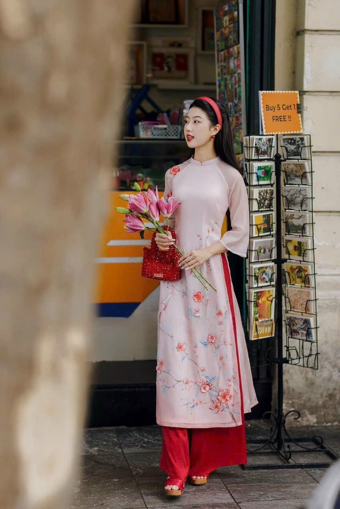 Set Pink 4D Floral Ao Dai for Women | Pre-made Ao Dai | Vietnamese Ao ...