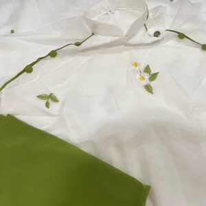 Mini Floral Embroidered Ao Dai Set Green-white Vietnamese Modernized Ao ...
