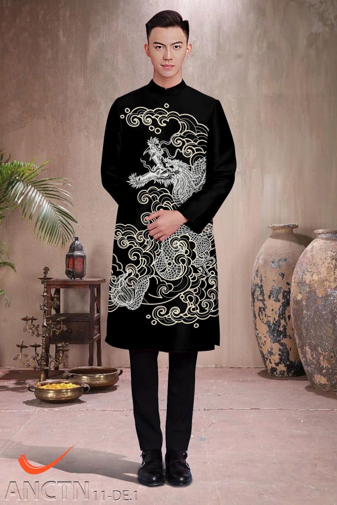 3D Dragon Printed Ao Dai Men | Men Dress | Ao Dai Nam | Vietnamese Ao ...