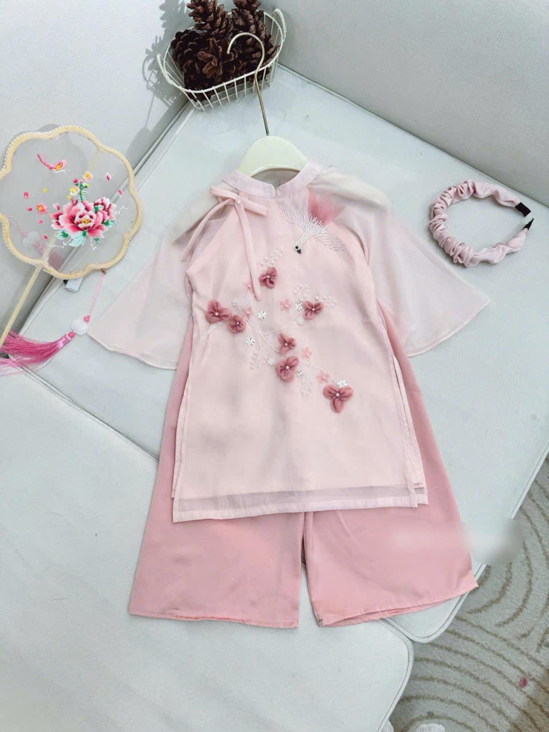 Girl Vietnamese Ao Dai With Pant | Pink Vietnamese Dress | Baby Girls ...