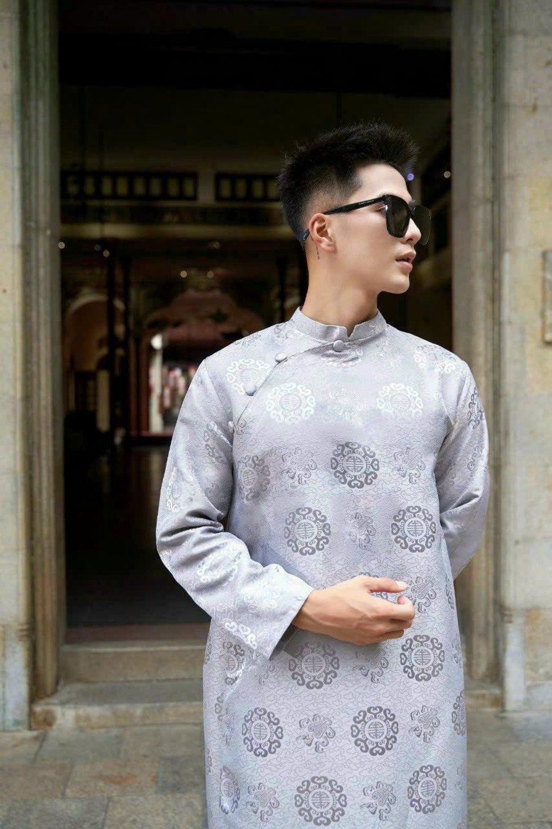 Silver Ao Dai for Men Vietnamese Modernized Ao Dai for Man Men Dress ...