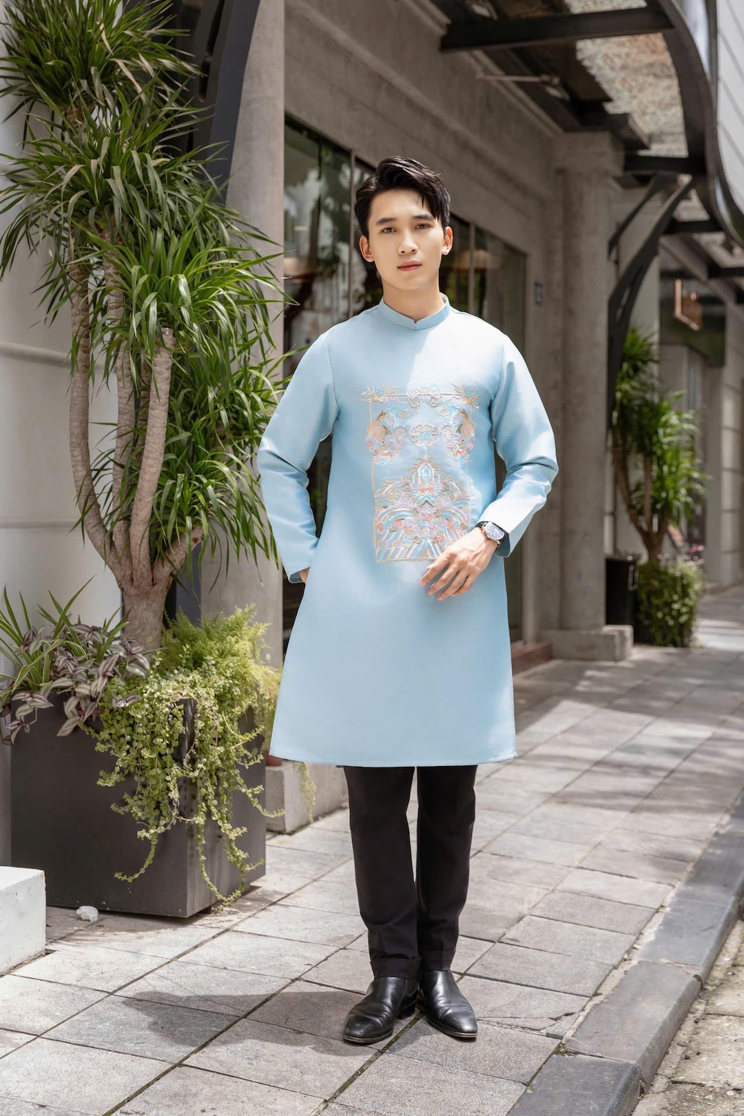 Red Yellow Blue Ao Dai for Men Vietnamese Modernized Ao Dai Men ...