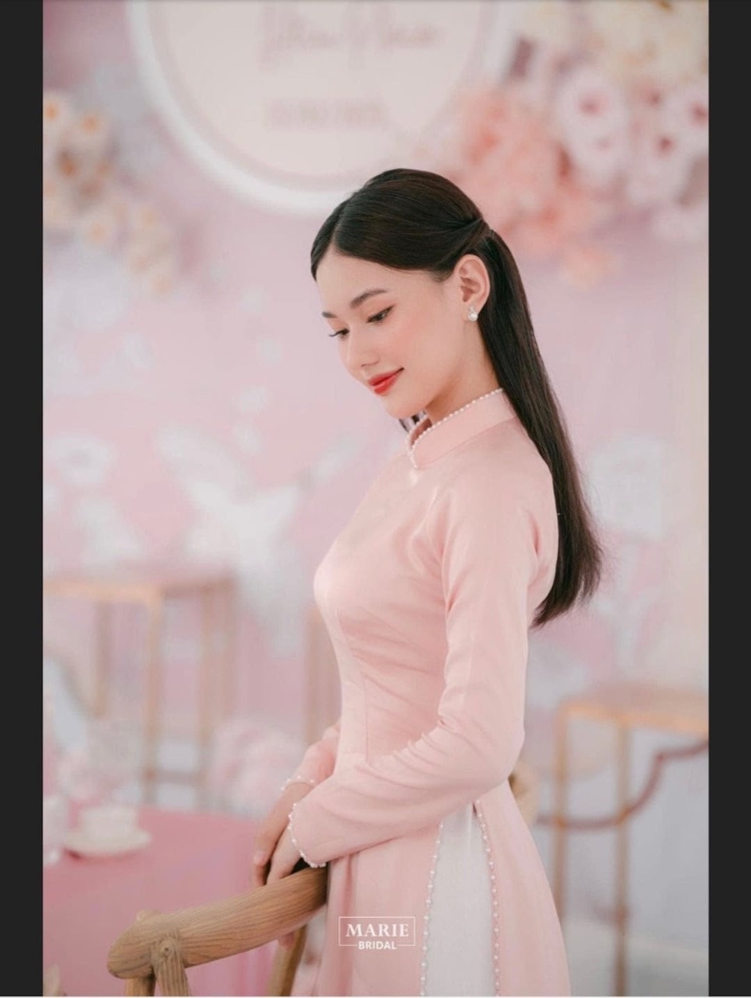 Plain Pink Traditional Ao Dai With Pearls Ao Dai for Bridesmaids Ao Dai Woman Vietnamese Ao Dai ...