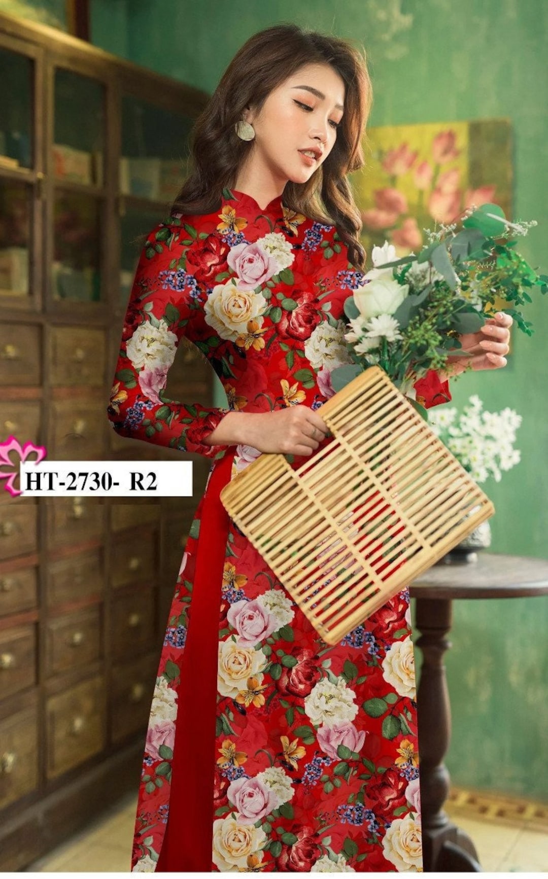Pre-made Vietnamese Traditional Ao Dai 3D Rose Printed Ao Dai Ao Dai for Women Ao Dai for Girls ...
