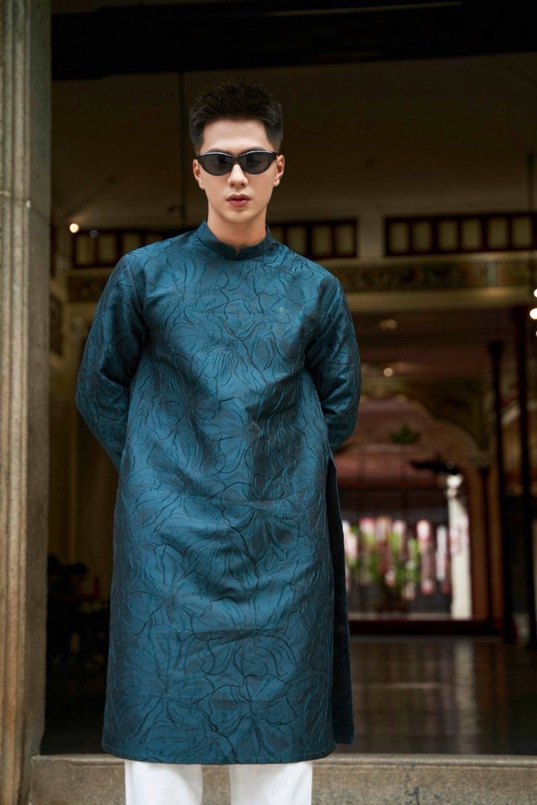 Dark Green Hidden Gam Modernized Ao Dai | Men Dress | Groomsmen Ao Dai ...