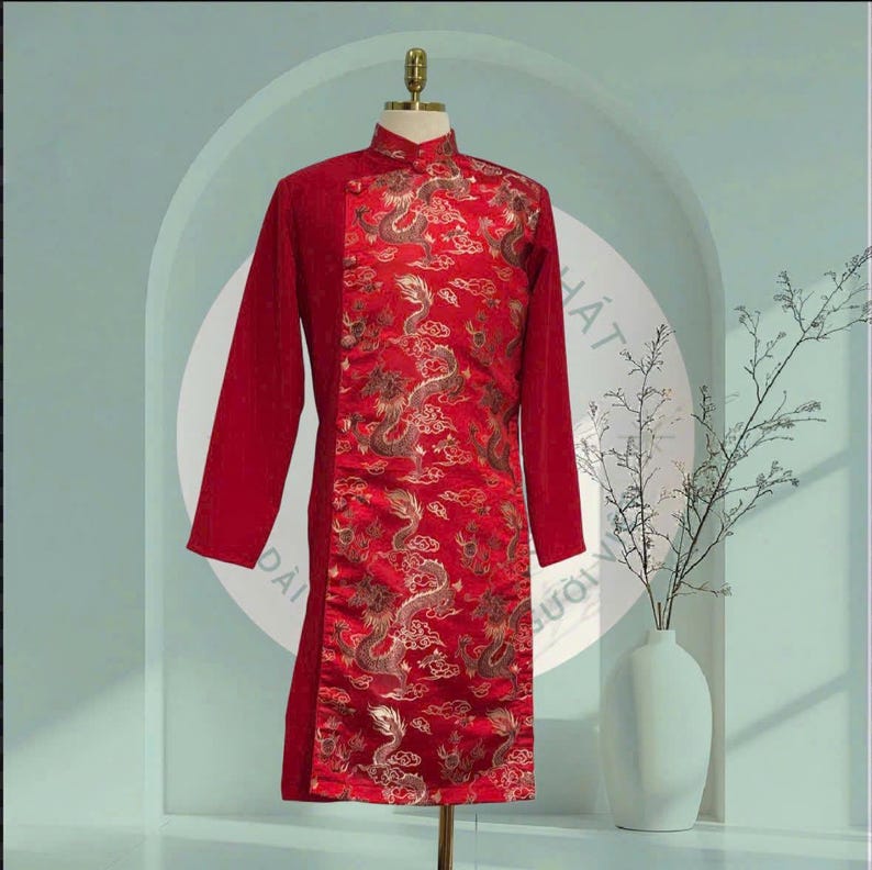 Men's Brocade Ao Dai - Royal Dragon Vietnamese Outfit - Vietnamese Men ...