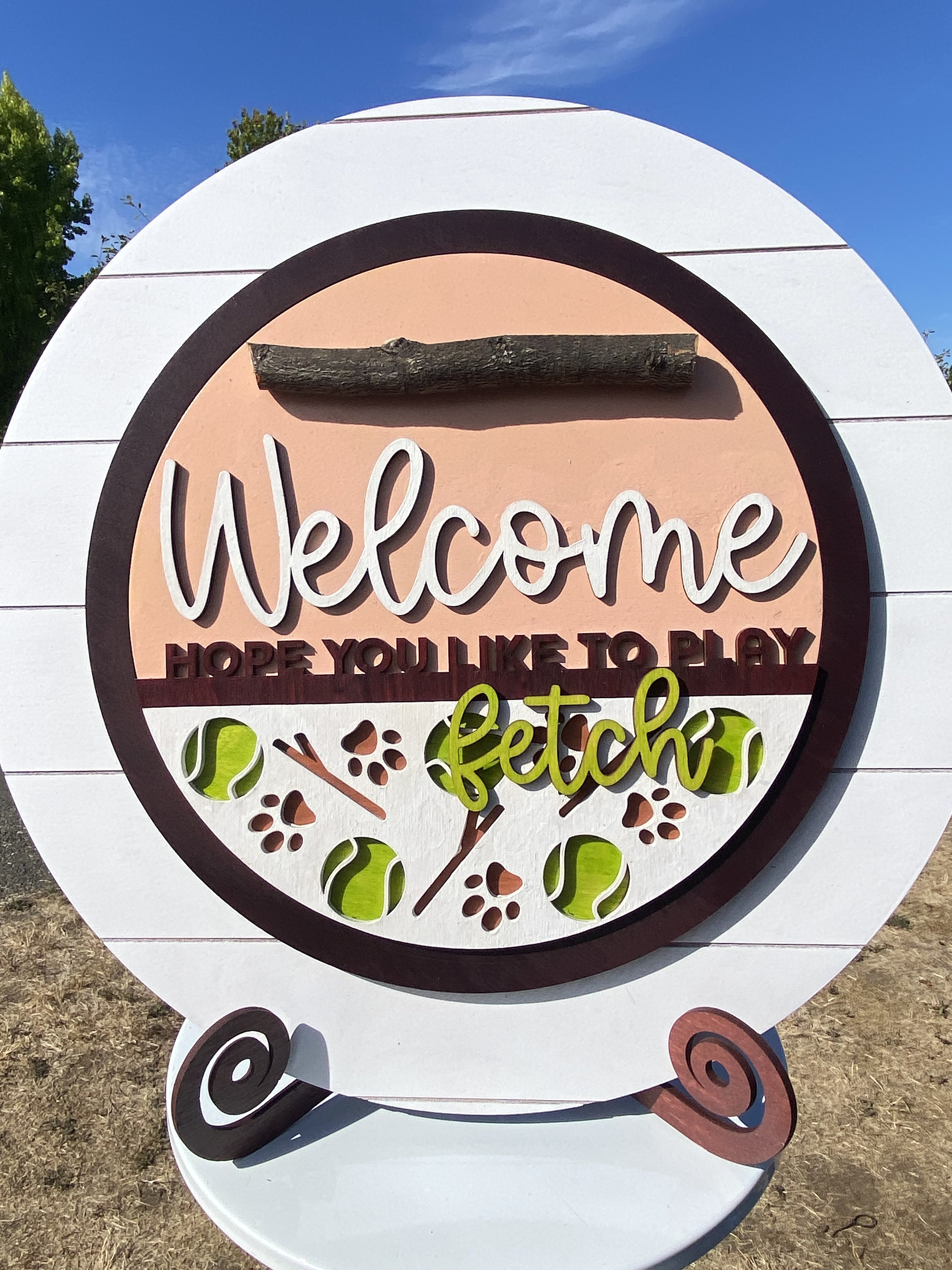 12-inch Shiplap Framed ‘welcome - Hope You Like to Play Fetch’ - Hand ...