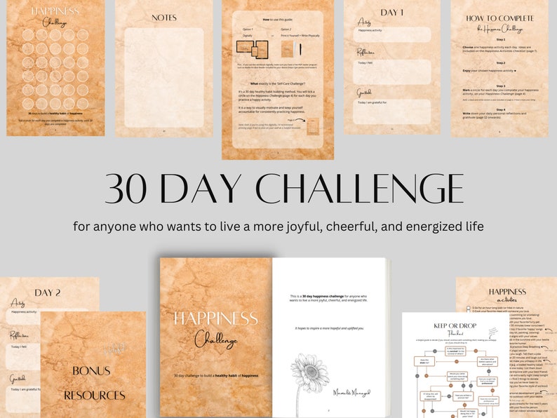 Happiness 30 Day Challenge | Printable Workbook | 30 Day Challenge | E ...