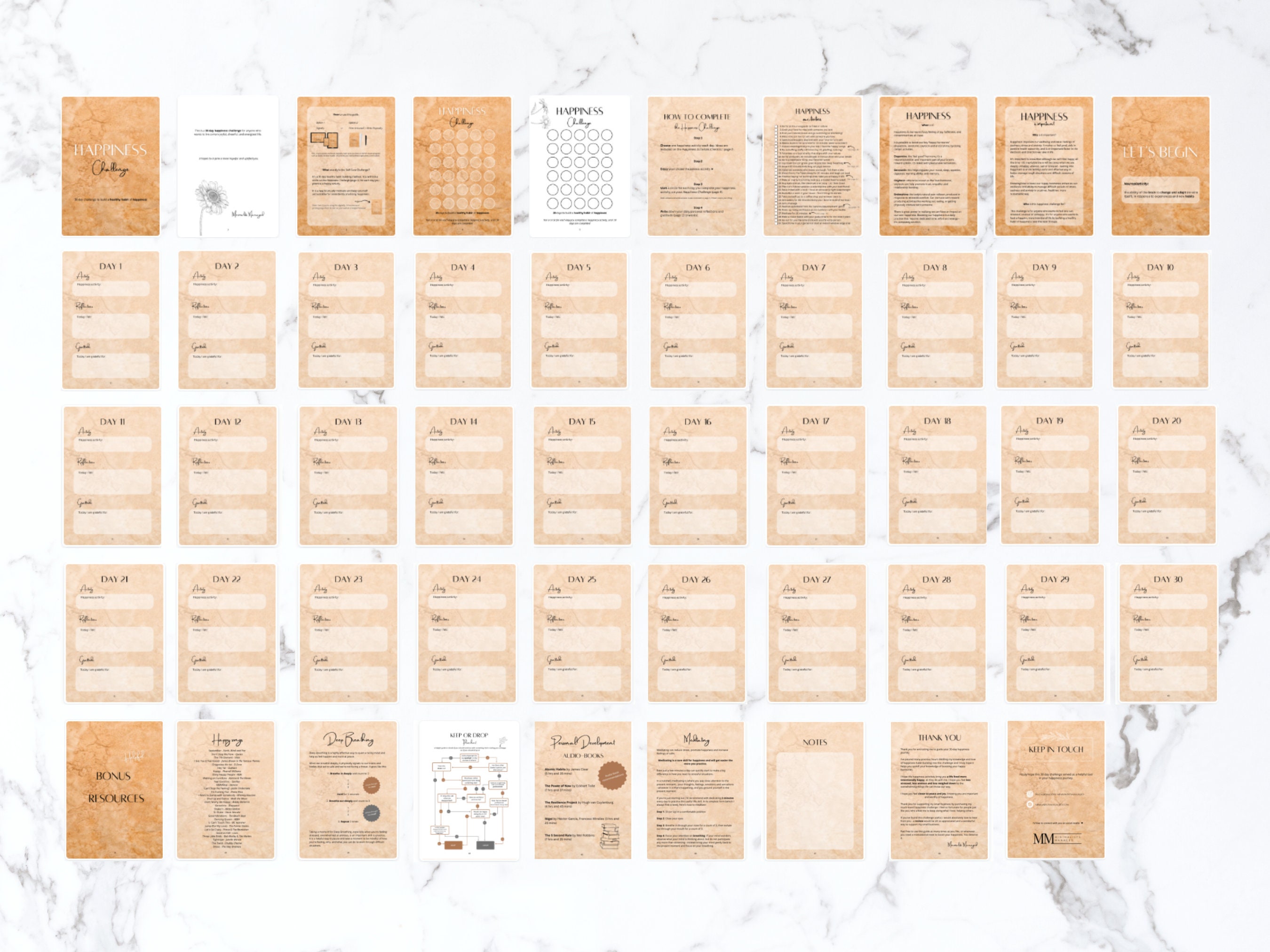 Happiness 30 Day Challenge | Printable Workbook | 30 Day Challenge | E ...