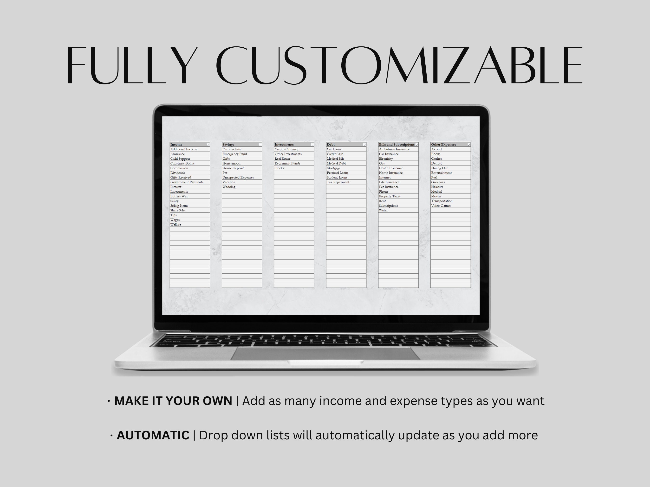 Monthly Budget Dashboard - Light Mode | Minimalist Budget | Spreadsheet ...