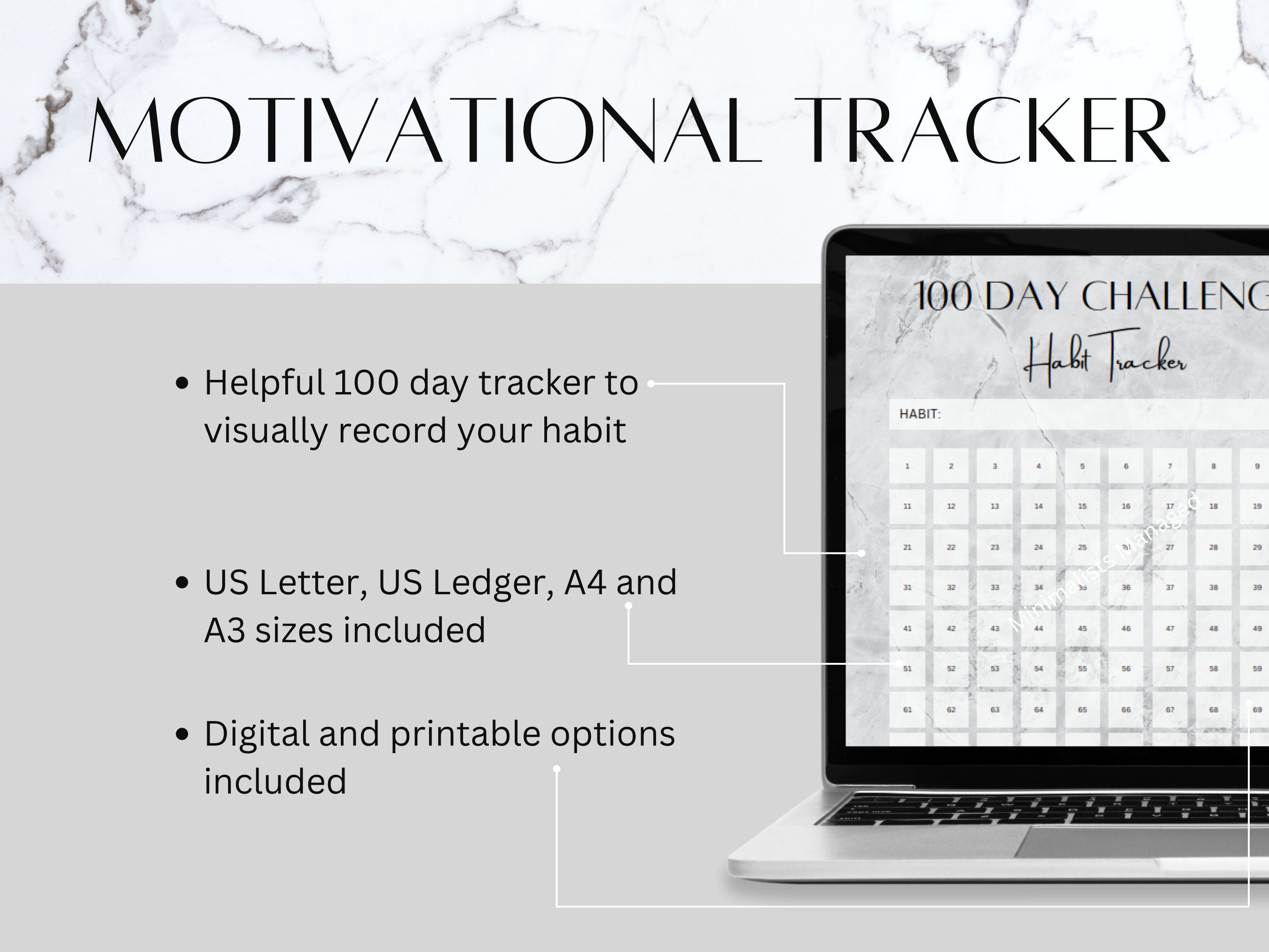 100 Day Challenge Habit Tracker (grey Mist Edition) Minimalist ...