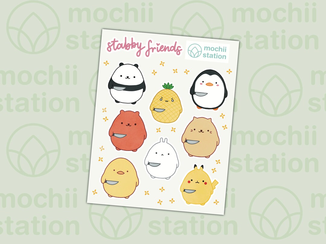 Stabby Friends Stickers Cute Kawaii Animals With Knives Stickers - Etsy