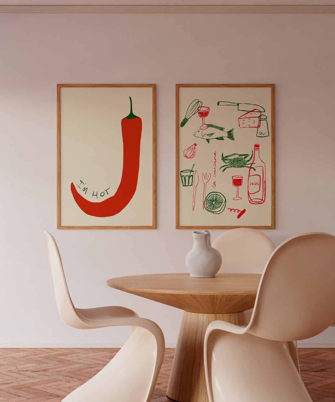Set of 2 Chilli Art Print, Kitchen Bundle Decorative, Digital Food Art Prints, I Am Hot Chilli ...
