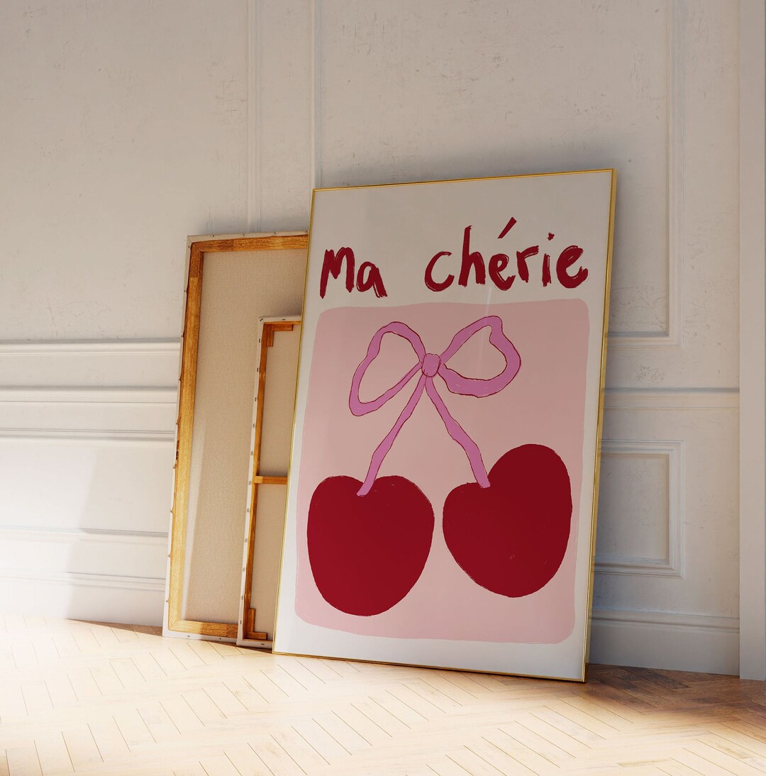 Cherries 'ma Chérie' Print: Trendy Pink Kitchen Wall Art (digital ...