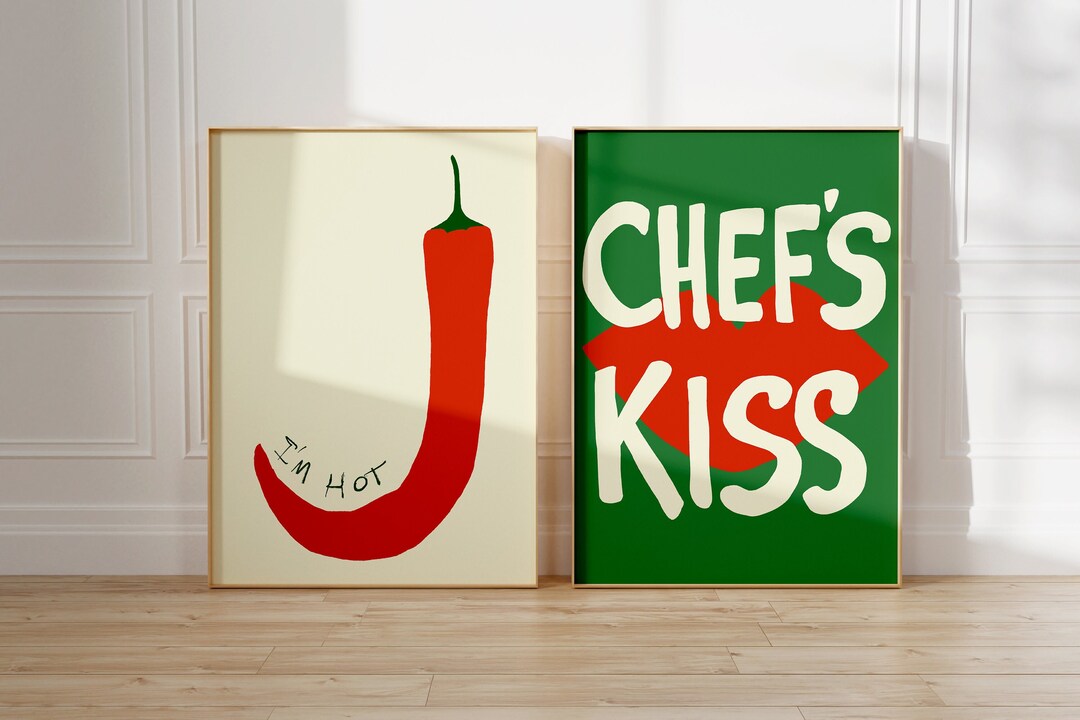 Kitchen Art Prints Set: Hot Chilli, Chef Kiss (digital Download) - Etsy