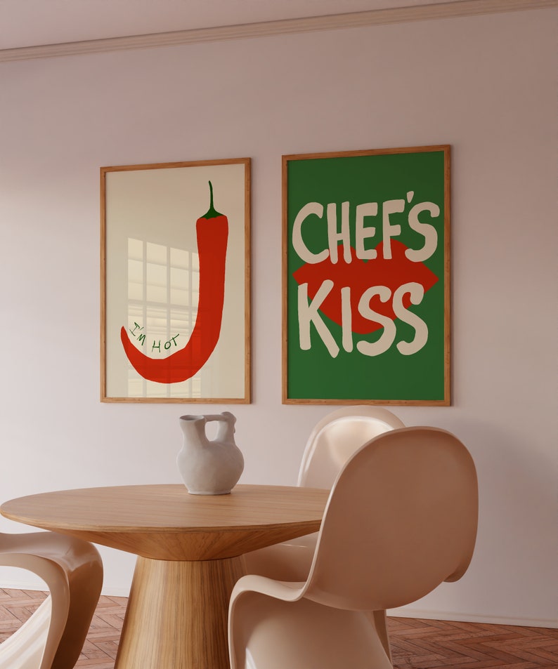 Kitchen Art Prints Set: Hot Chilli, Chef Kiss (digital Download) - Etsy