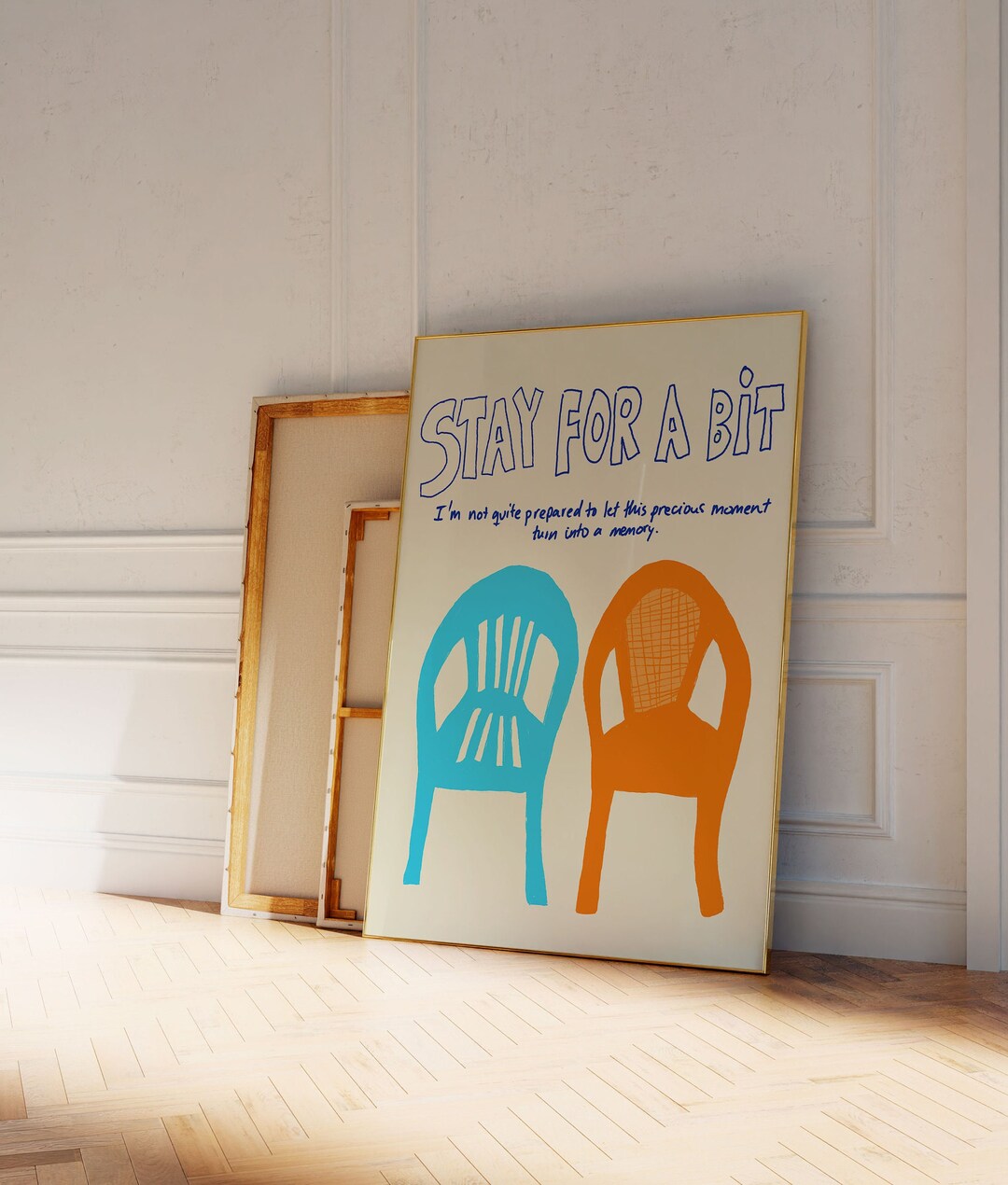 Stay for a Bit Retro Printable Wall Art, Chairs Prints, Friends Gift ...