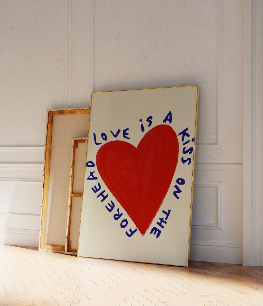 Love Heart Printable Wall Art: Red and Blue Kiss Design (digital ...