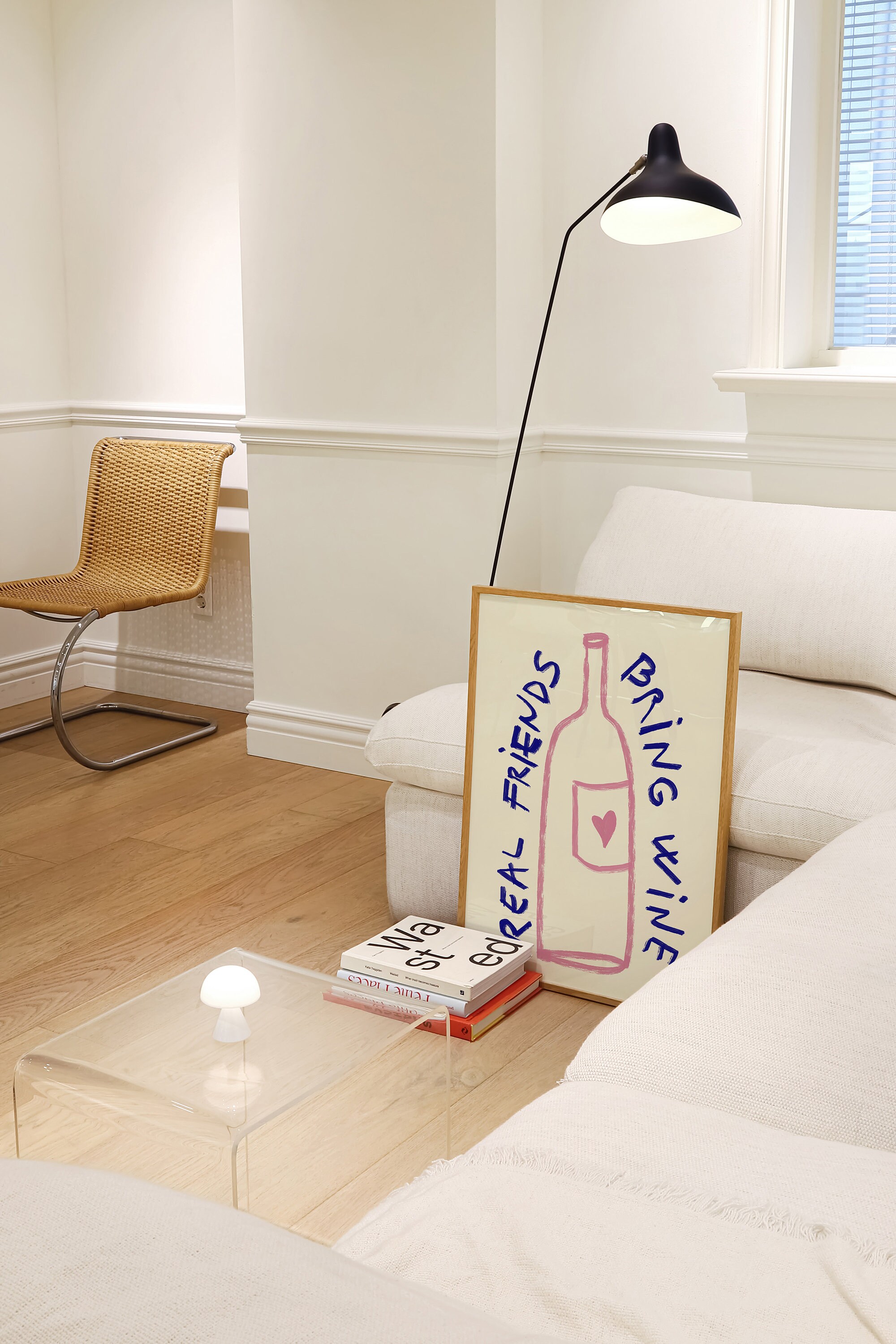 Real Friends Bring Wine Print, Kitchen Wall Art, Hand Drawn Sketch ...