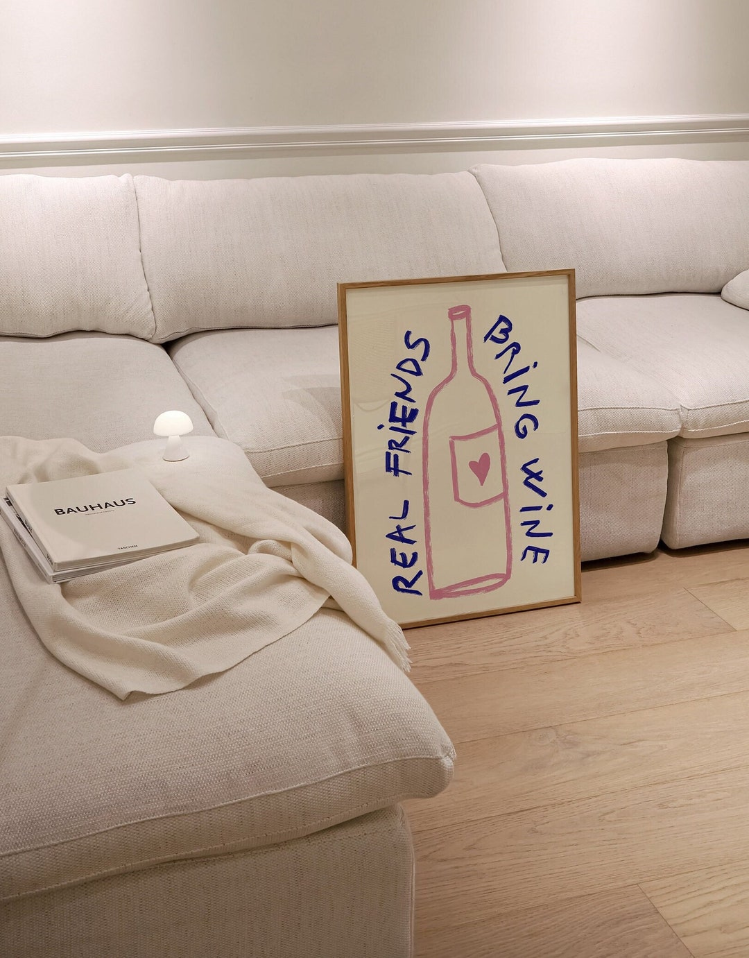 Real Friends Bring Wine Print, Kitchen Wall Art, Hand Drawn Sketch ...