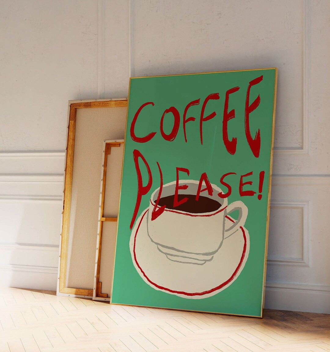 Coffee Please Digital Print for Kitchen Decor Trendy Green Coffee Shop ...