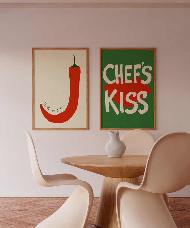Kitchen Art Prints Set: Hot Chilli, Chef Kiss (digital Download) - Etsy