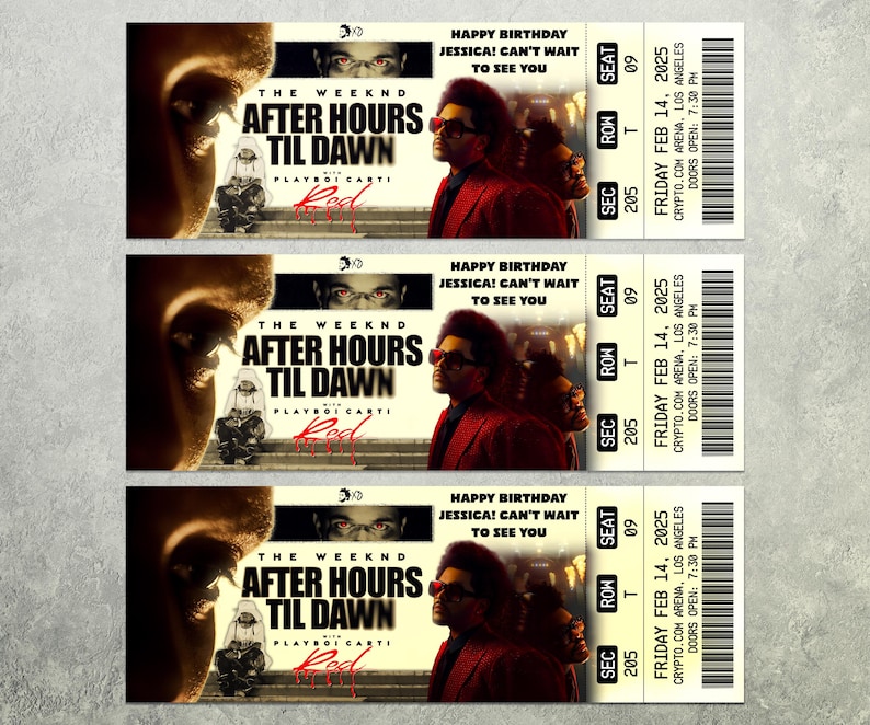 Personalized the Weeknd Concert Ticket, After Hours Til Dawn Tour ...