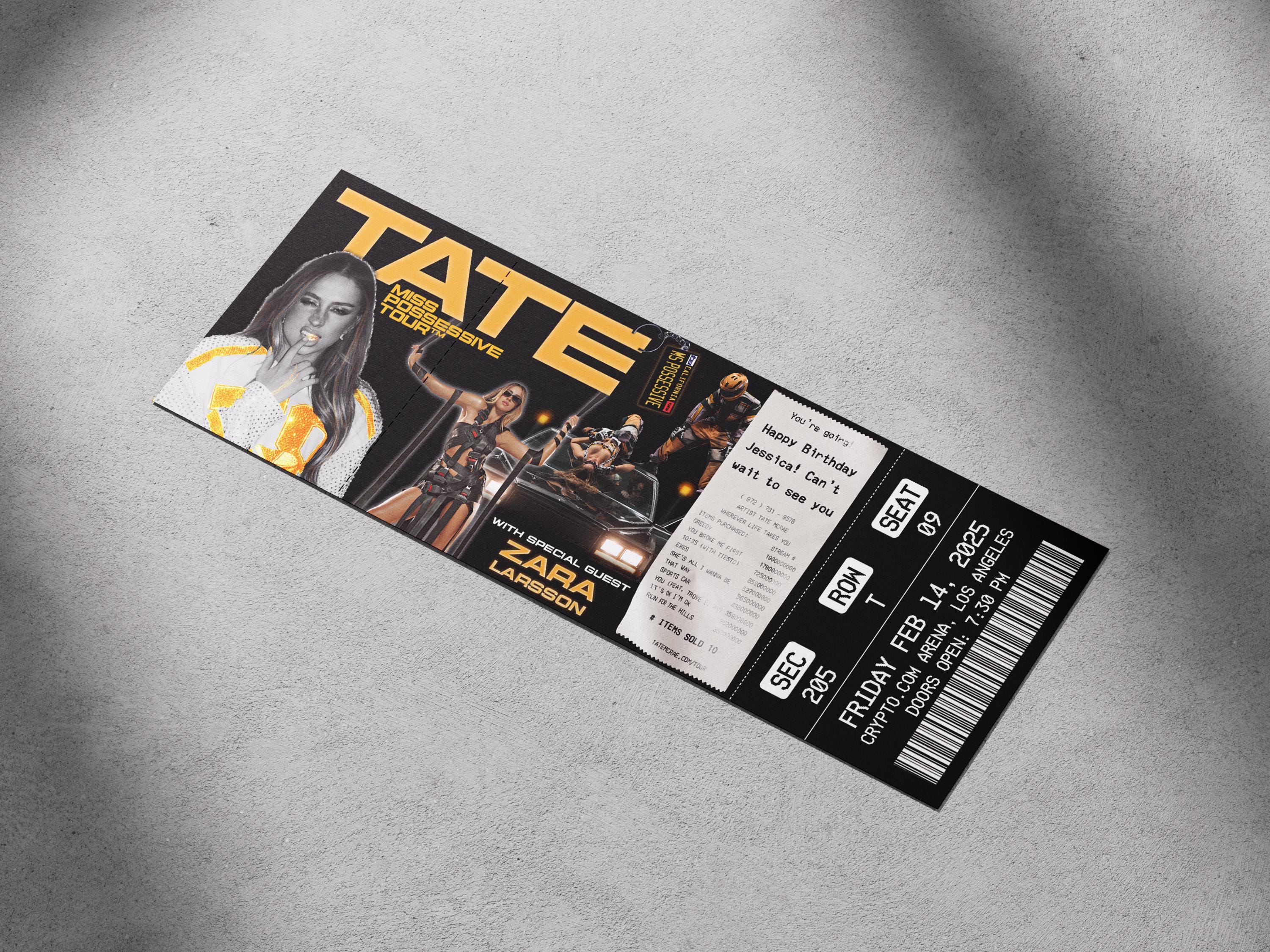 Personalized Tate Mcrae Concert Ticket, Miss Possessive Tour, Concert ...