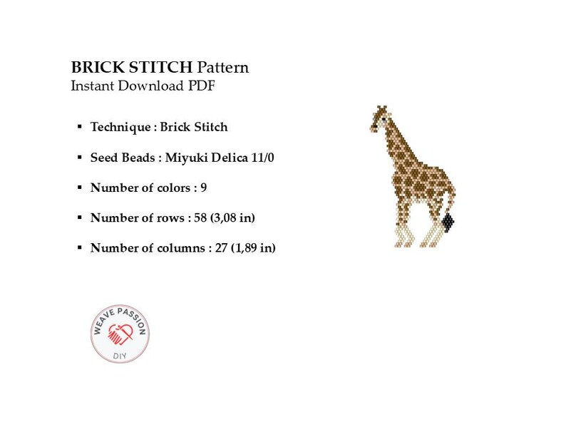 Giraffe Brick Stitch Pattern PDF, Miyuki Pattern, Delica Bead Pattern ...