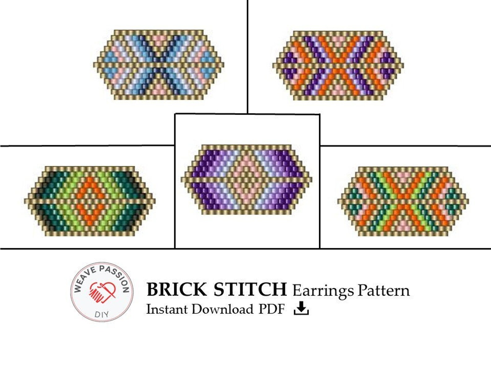 Set of 5 Brick Stitch Pattern, Delica Bead Pattern PDF, Miyuki Pattern ...