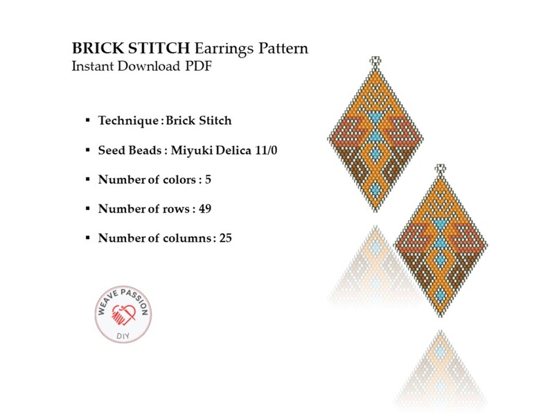 Seed Bead PDF, Earring Pattern PDF, Miyuki Pattern, Brick Stitch ...