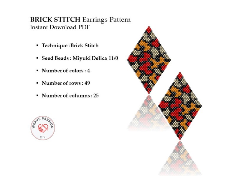 Snake Miyuki Pattern, Snake Skin Brick Stitch Earring Pattern PDF ...