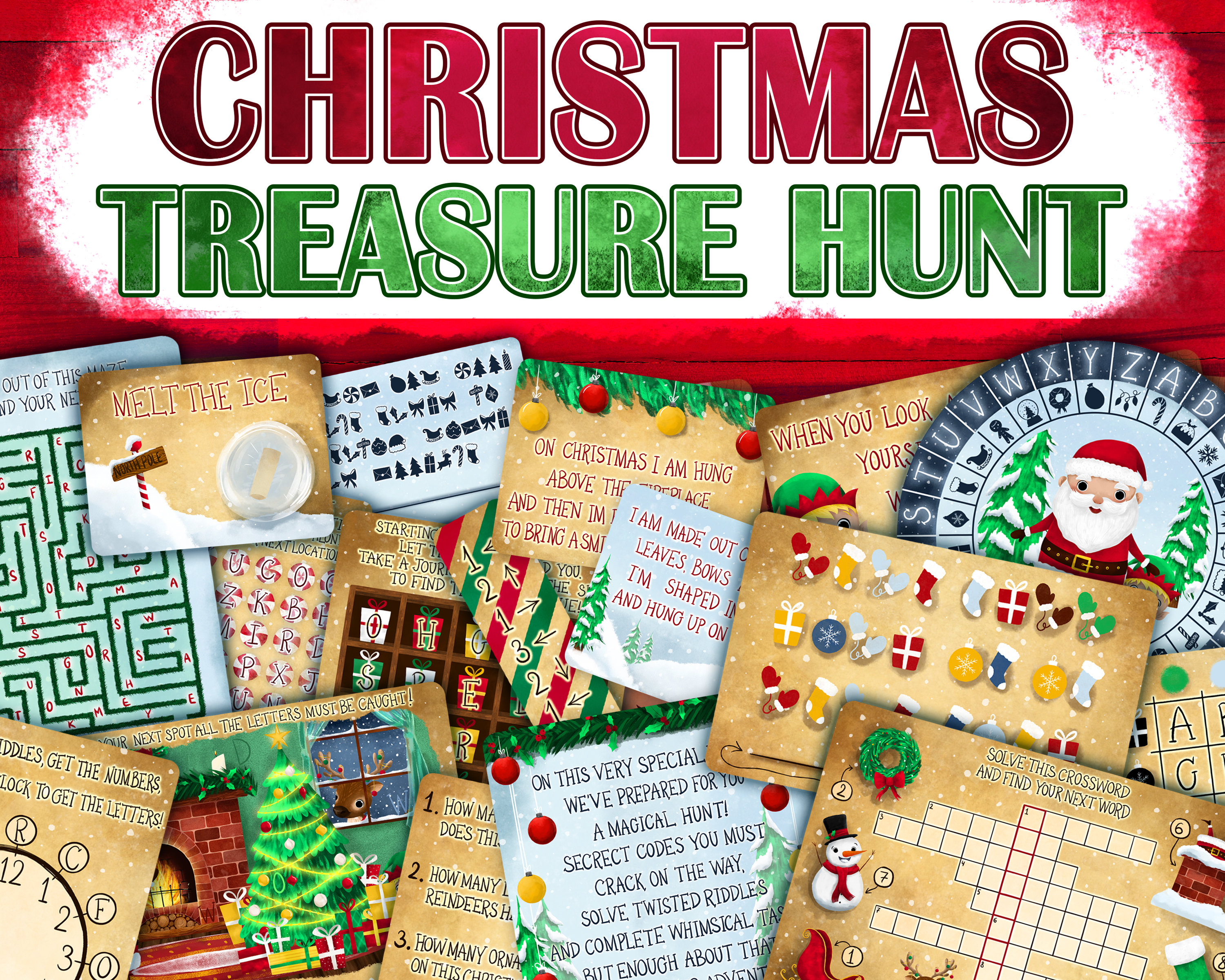 Christmas Treasure Hunt Printable Party Games Print and Play Scavenger ...
